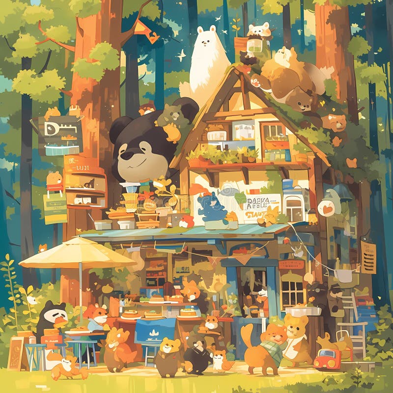Cute Critters Cozy Bakery stock illustration. Illustration of forest - 314316863