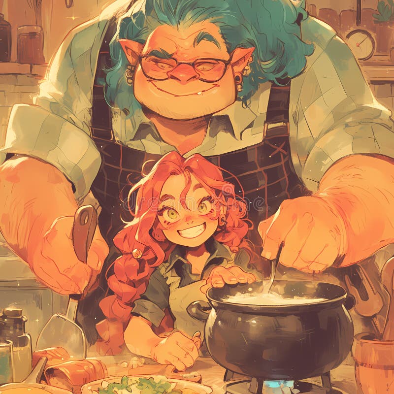 Bonding Over Cooking with Fantasy Characters. Stock Illustration ...