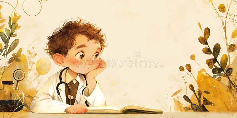 Whimsical Illustration of a Curious Young Doctor Lost in Thought ...