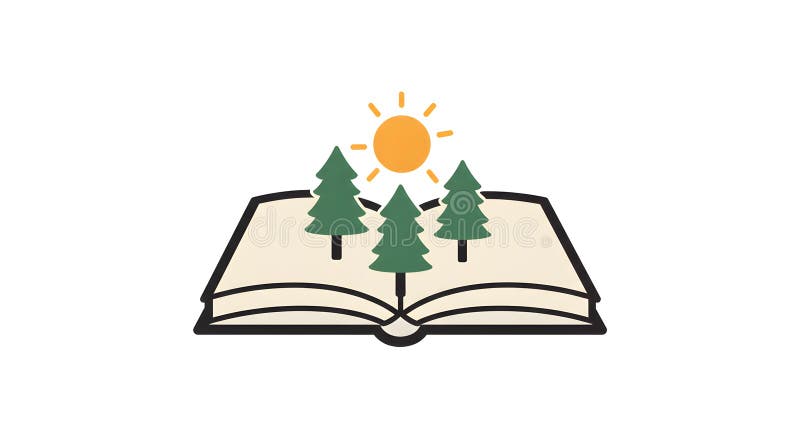 Open Book with Sun and Trees: a Nature-Inspired Design Stock ...