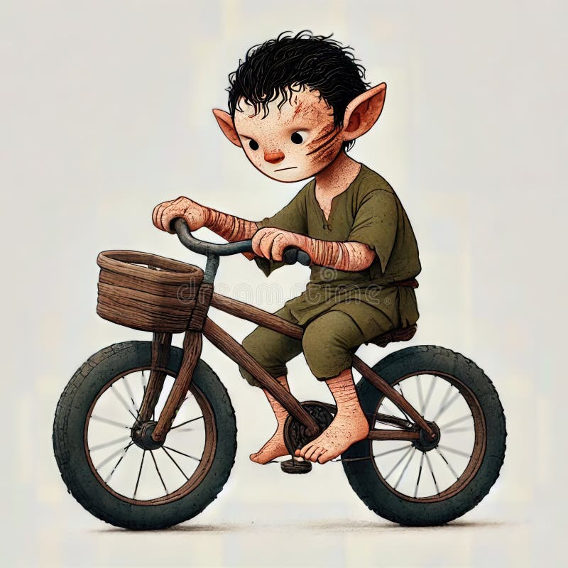 Elf Boy Riding a Bicycle stock illustration. Illustration of artistic ...