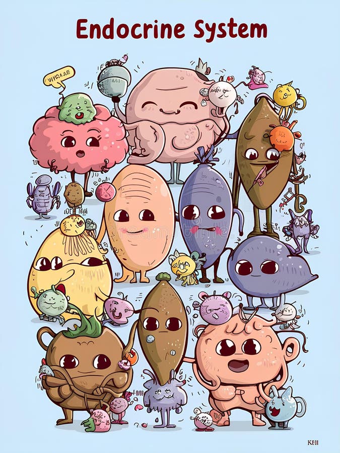 Whimsical Illustration of the Endocrine System Stock Illustration ...