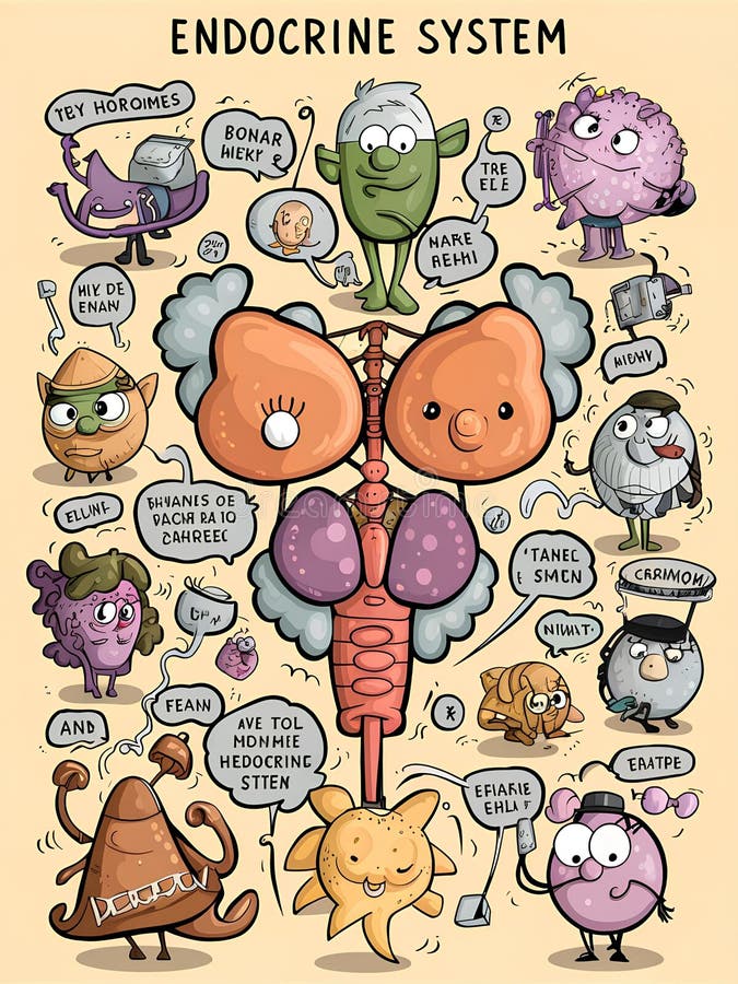 Whimsical Illustration of the Endocrine System Stock Illustration ...