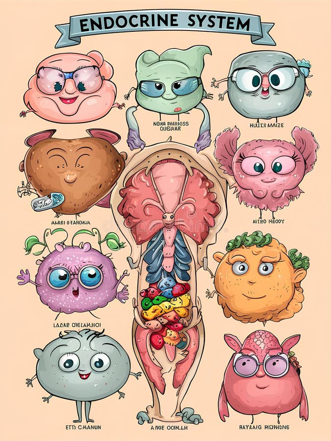 Whimsical Illustration of the Endocrine System Stock Illustration ...
