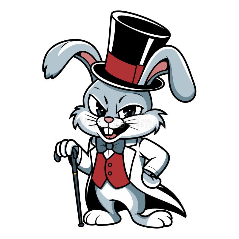 Dapper Cartoon Rabbit in Top Hat and Tuxedo with Cane Vector ...