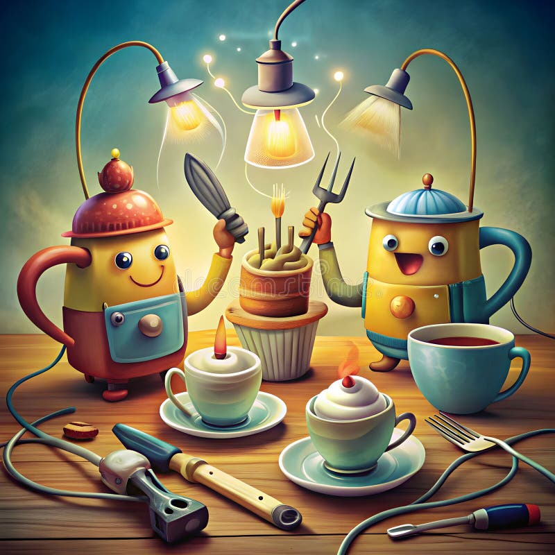 A Whimsical Illustration Features Electrical Tools Having Fun Stock ...