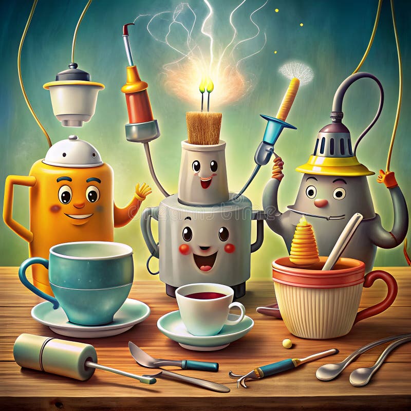 A Whimsical Illustration Features Electrical Tools Having Fun Stock ...