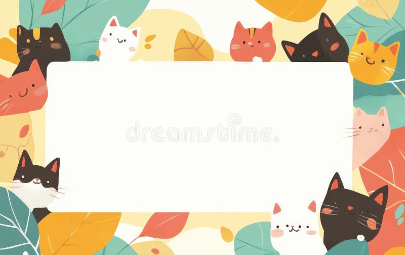Adorable Cats Surrounding a White Rectangular Space Stock Illustration ...