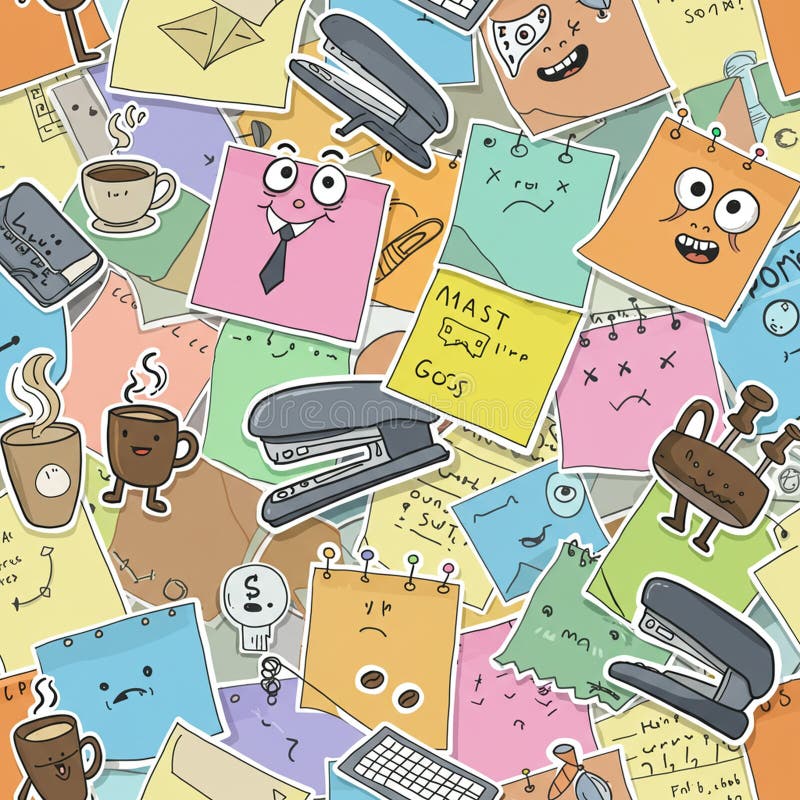 A Whimsical Illustration Featuring a Colorful Collage of Sticky Notes ...