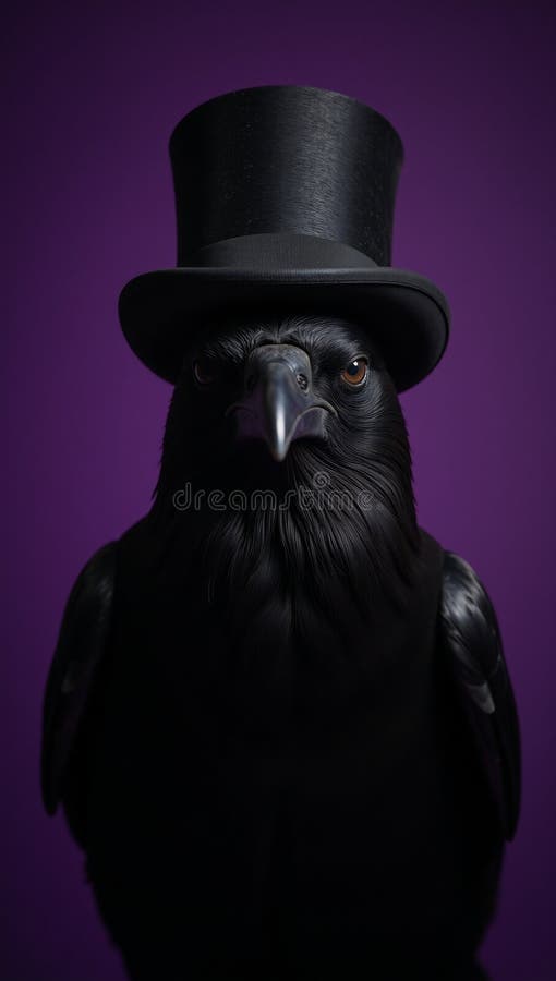 A Whimsical Illustration Featuring a Crow Wearing a Top Hat Against a ...