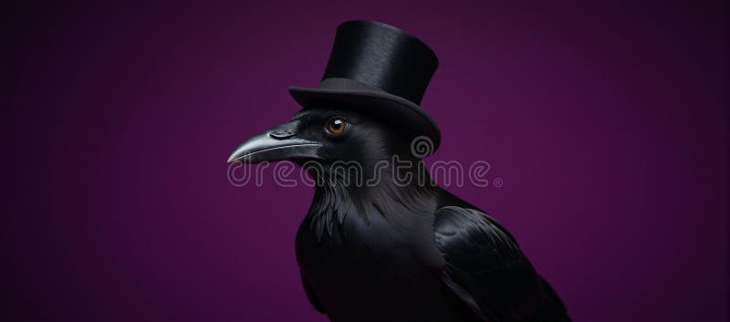 A Whimsical Illustration Featuring a Crow Wearing a Top Hat Against a ...
