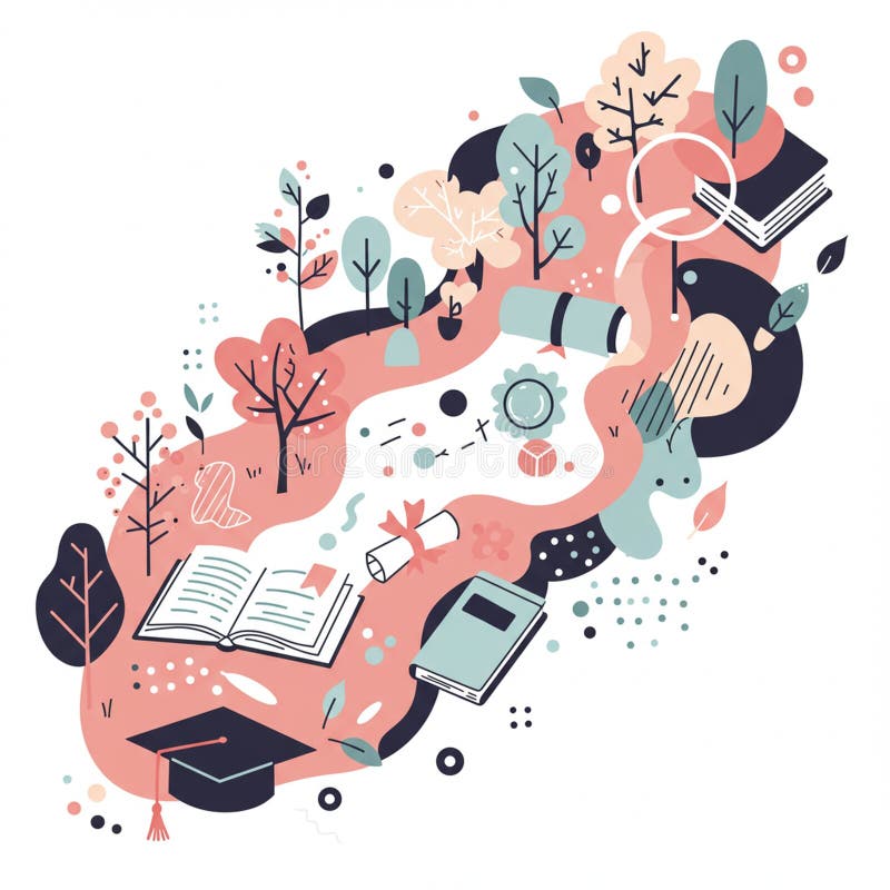 Whimsical Illustration Featuring Educational Elements Like Books, a ...