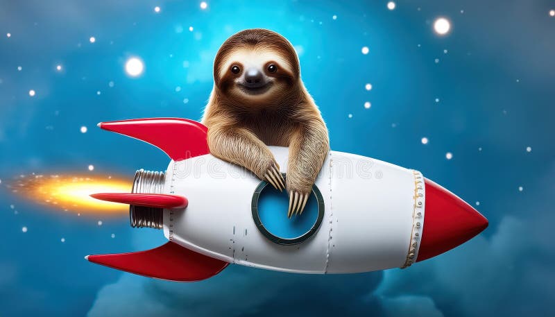 Cute Sloth Riding a Rocket in Fantasy Studio Shot Whimsical and Playful ...