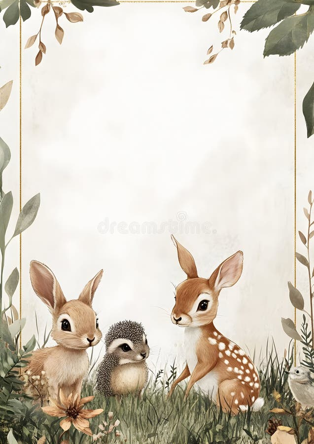 A Whimsical Illustration Featuring a Rabbit, a Hedgehog, and a Fawn in ...