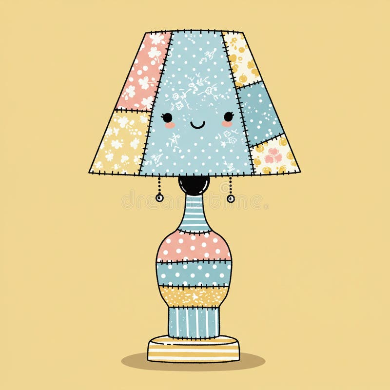 Whimsical Illustration of a Lamp with a Patchwork Design in Pastel Colors. the Stock ...