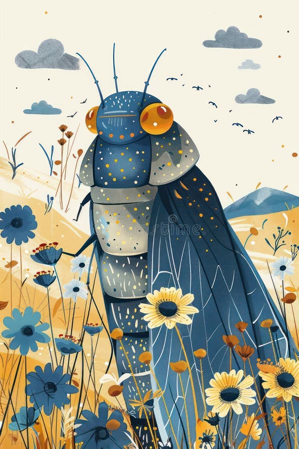 Large Blue Insect in Wildflower Meadow Stock Illustration ...