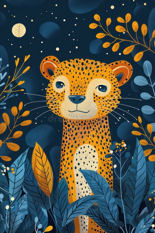 Adorable Cheetah Cub Hidden in Lush Tropical Foliage at Night Stock ...