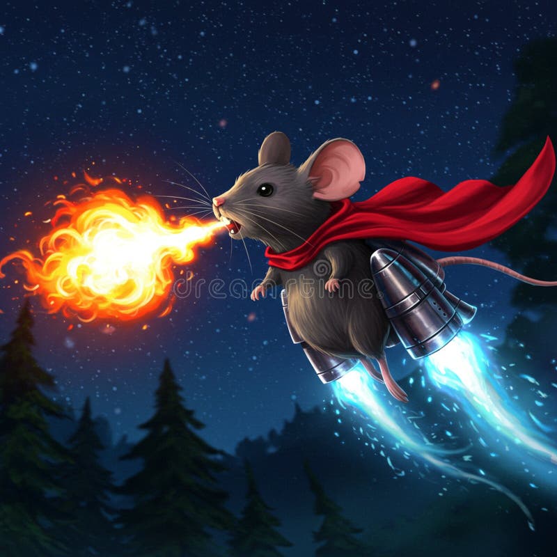 A Whimsical Illustration of a Mouse Wearing a Red Cape, Flying through ...