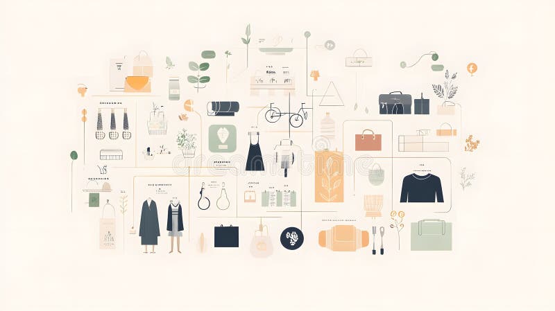 Whimsical Illustration with Muted Earth Tones and Simple Figures Stock ...