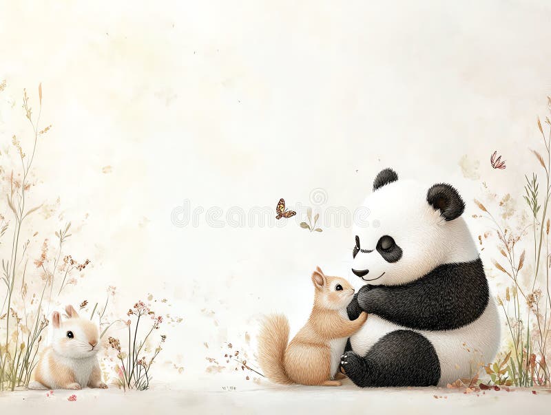 A Whimsical Illustration of a Panda and Squirrel Sharing a Tender ...