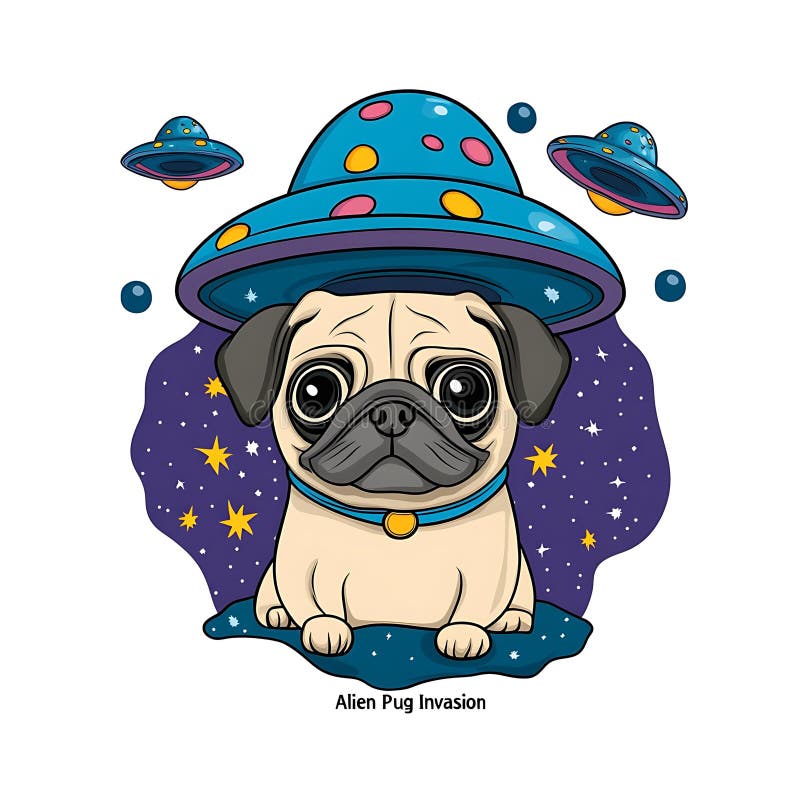 Intergalactic Pugs from Outer Space Stock Illustration - Illustration ...