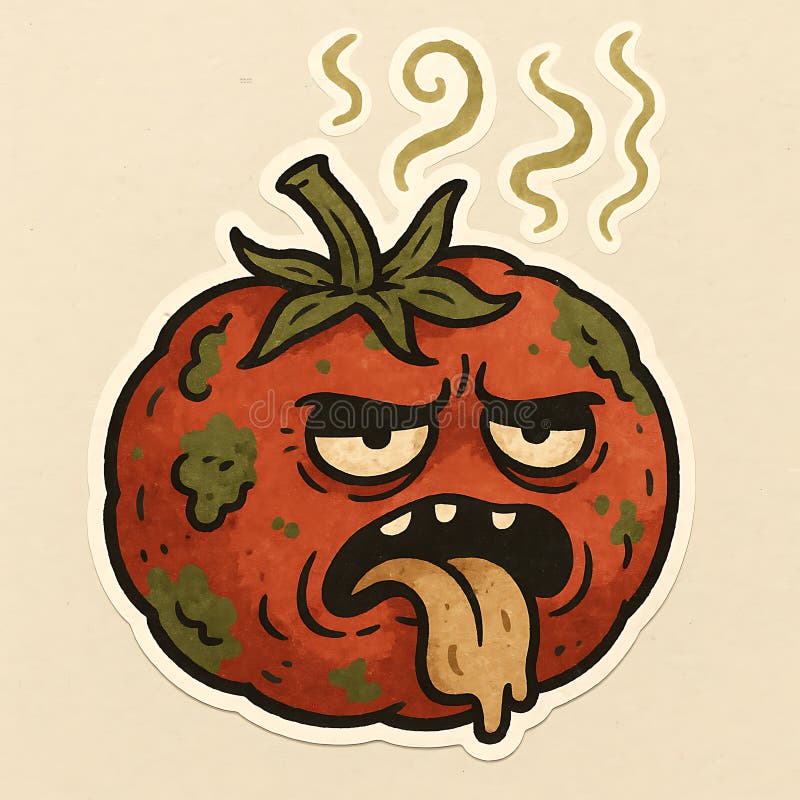 Rotten Tomato Cartoon Sticker Stock Illustration - Illustration of nose ...