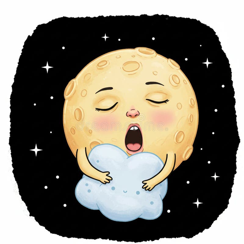 A Whimsical Illustration of a Sleeping Moon with Human-like Features ...