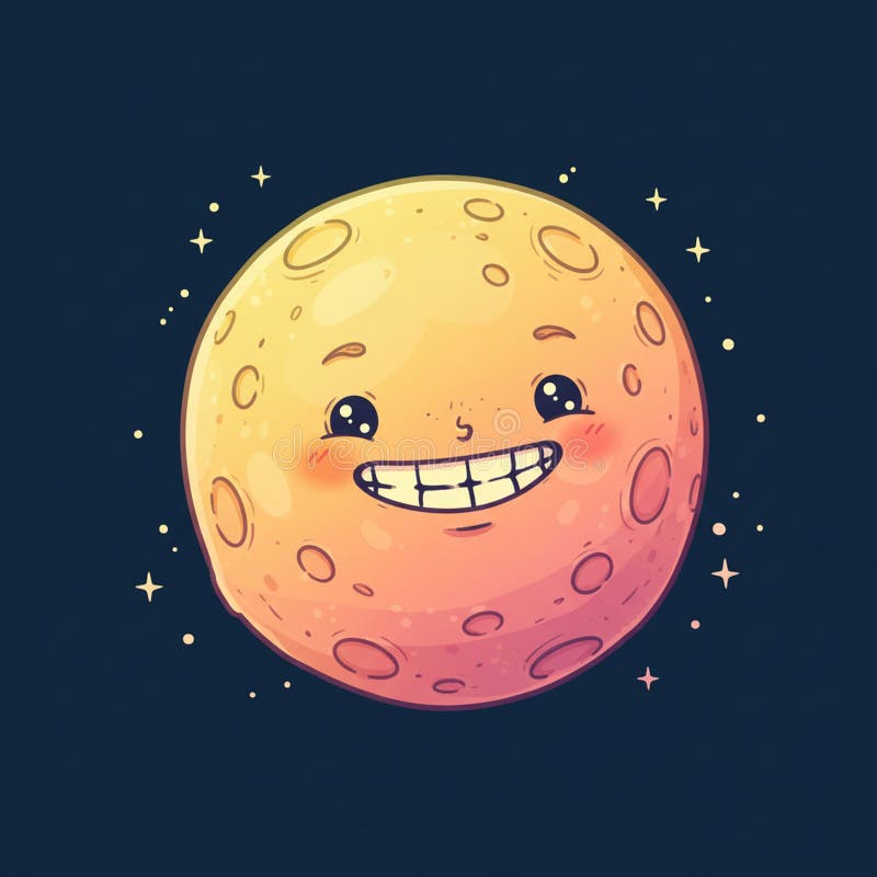 A Whimsical Illustration of a Smiling Moon with a Cartoonish Face. the ...