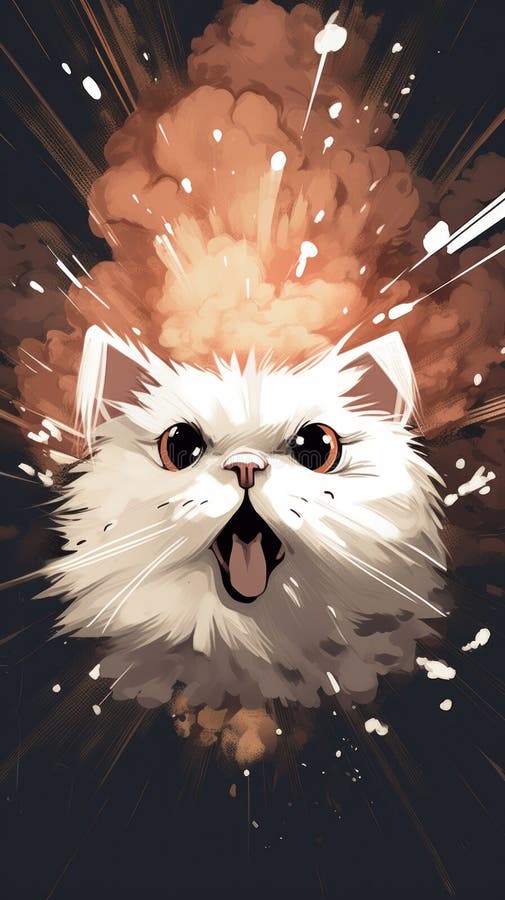 Whimsical Illustration of a Startled White Kitten in a Vector Explosion ...