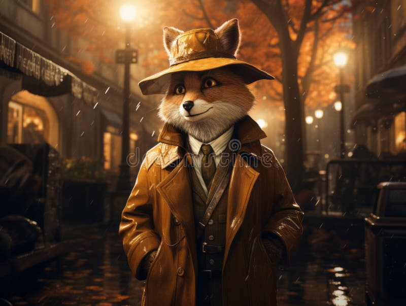 Whimsical Illustration of a Suave Fox Dressed in a Detective S Outfit ...