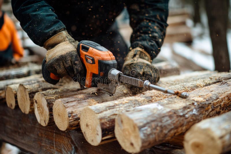 Beavers at Work with Power Tools Stock Illustration - Illustration of ...