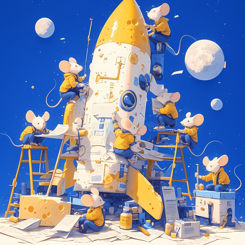 Mice Engineers Preparing Spacecraft for Launch Stock Illustration ...