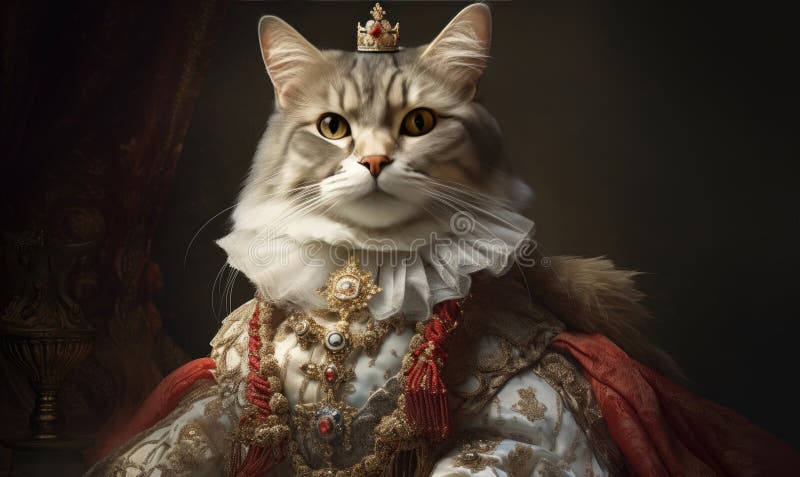 Whimsical Image of a Cat in Royal Attire Stock Illustration ...
