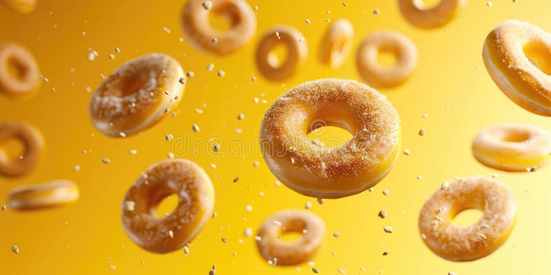 A Whimsical Image of Doughnuts Flying through the Air. Perfect for Food ...