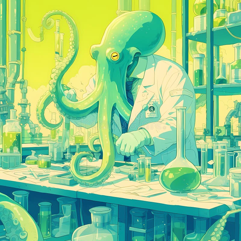 Creative Octopus Scientist at Work Stock Illustration - Illustration of ...