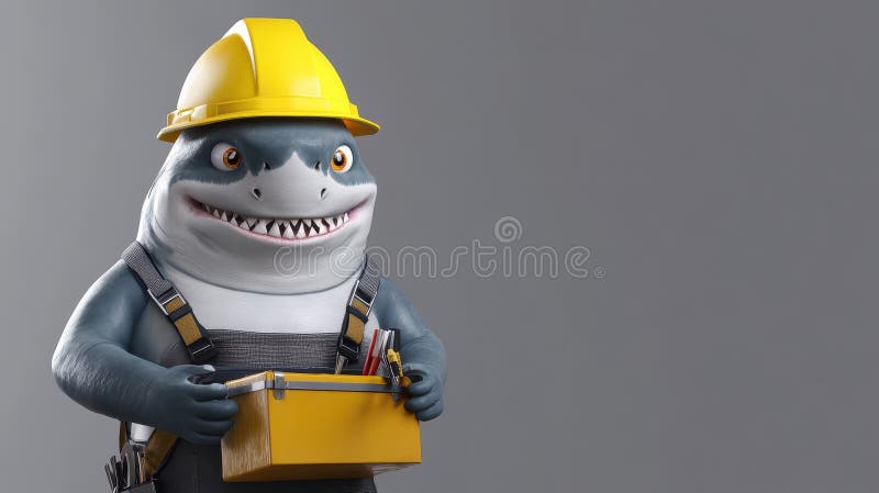 Shark Dressed As a Construction Worker with Toolbox Stock Illustration - Illustration of ...