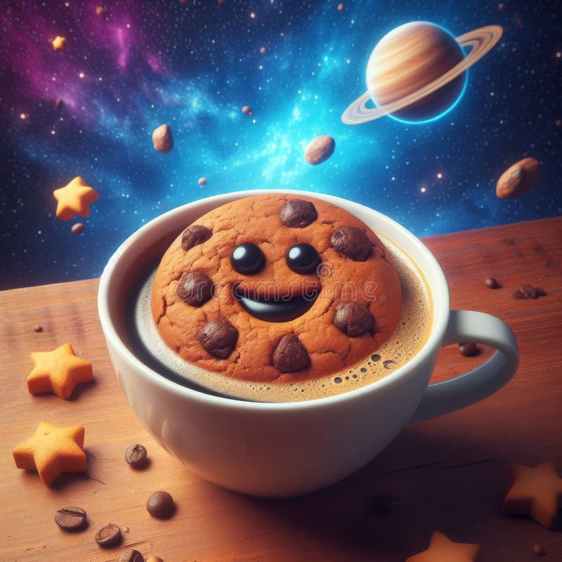 Smiling Cookie in a Coffee Cup with Space Background Stock Image ...