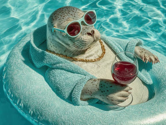 A Whimsical Image Featuring a Dressed Seal Lounging on a Donut Float in ...