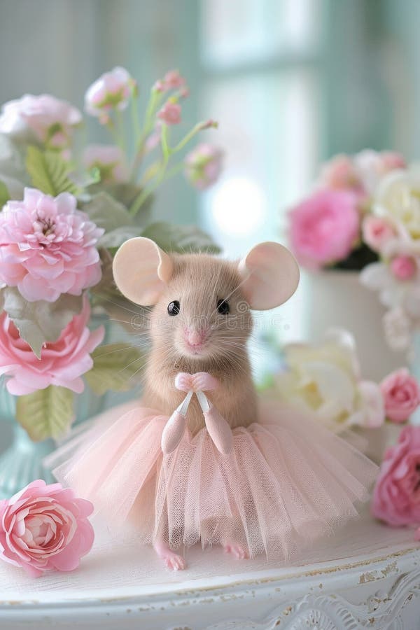 Whimsical Image of a Small Mouse Dressed in a Soft Pink Tutu, Posing ...