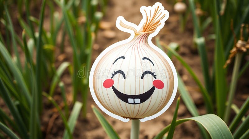 Happy Onion in a Field of Green Plants. a Cheerful Image Perfect for ...