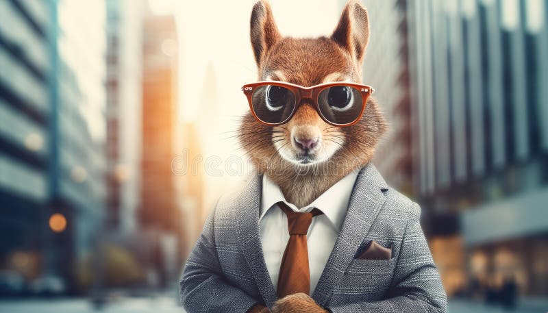 Stylish Squirrel in Suit and Sunglasses in Urban Setting, AI Generated ...