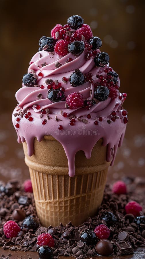 Melting Ice Cream Cone Sinking into a Miniature Sweet City Stock ...