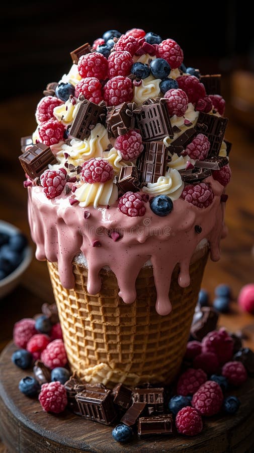 Melting Ice Cream Cone Sinking into a Miniature Sweet City Stock ...