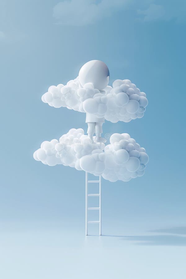 Imaginative Scene of a Character Standing on Clouds Stock Illustration ...