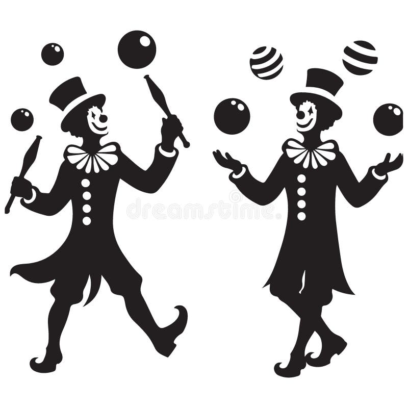 Whimsical Juggling Clowns Silhouette Performance Vector Illustration ...