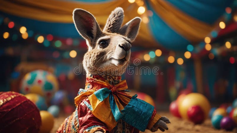 Adorable Kangaroo in Colorful Circus Costume Stock Illustration ...