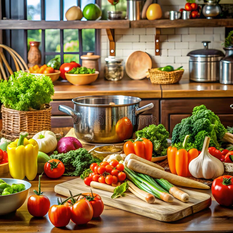 A Whimsical Kitchen Scene Features Animated Vegetables Engaging in a ...