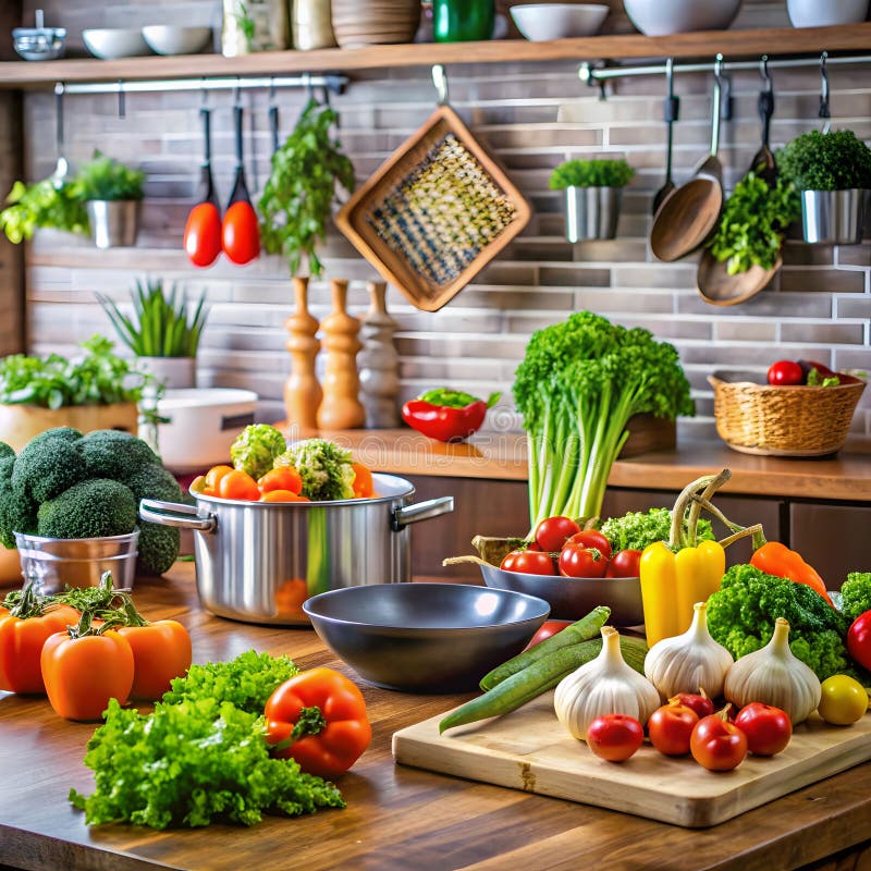 A Whimsical Kitchen Scene Features Animated Vegetables Engaging in a ...