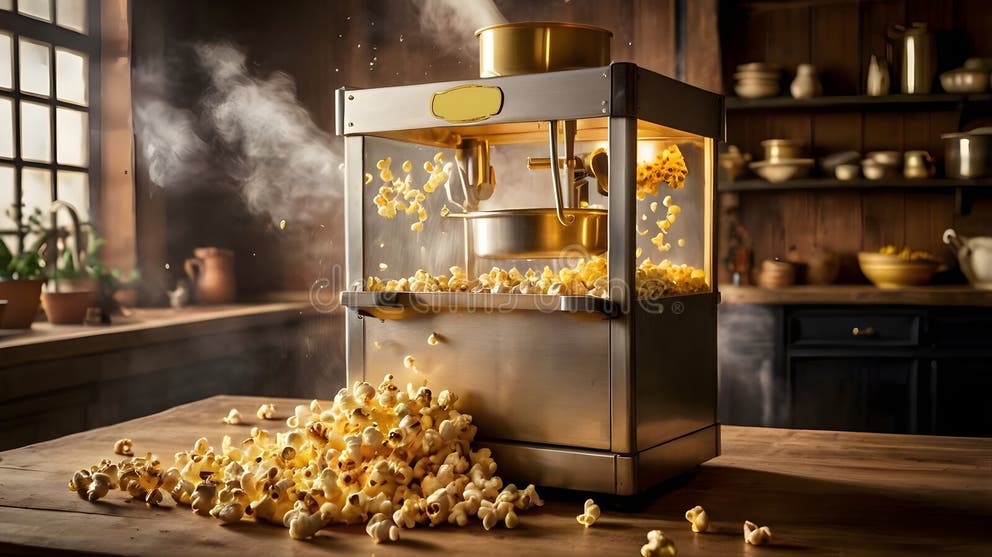 Whimsical Kitchen Setup with Popcorn Kernels Flying from Vintage ...