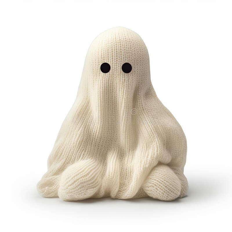 Whimsical Knitted Ghost Figurine on White Background Image Stock ...